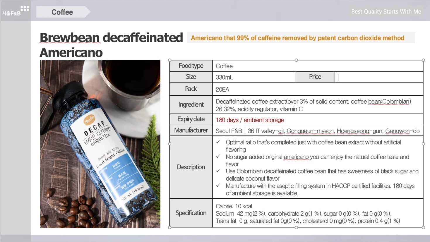 Brewbean Decaffeinated (americano,Cafe Latte) Made In Korea Coffee Bean ...