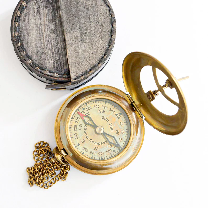 Custom Antique Brass Sundial Compass - Modern & Personalized