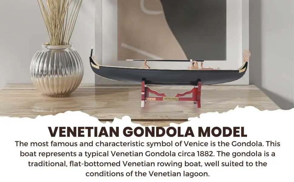 Venetian Gondola Model Ship Painted Black/red 60 Cm Handcrafted Wooden ...