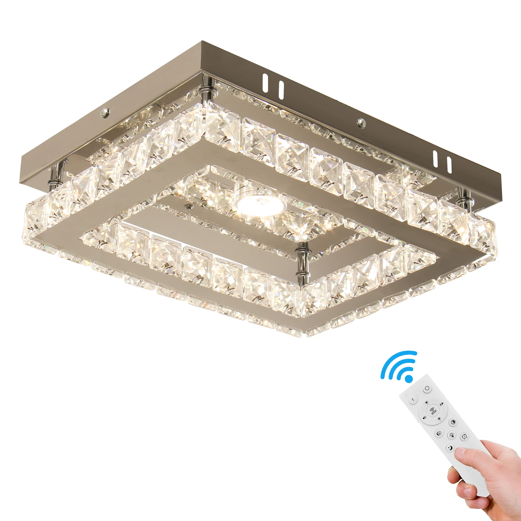 Modern Rectangular LED Crystal Ceiling Light Flush Mount Chandelier ...