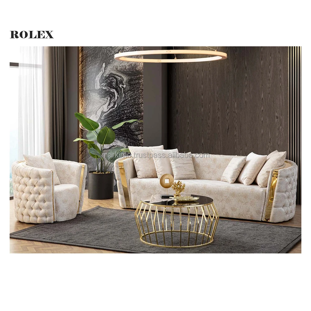 Turkish Style Sofa Set Tufted Upholstered Curve Sofa Curved Coach ...