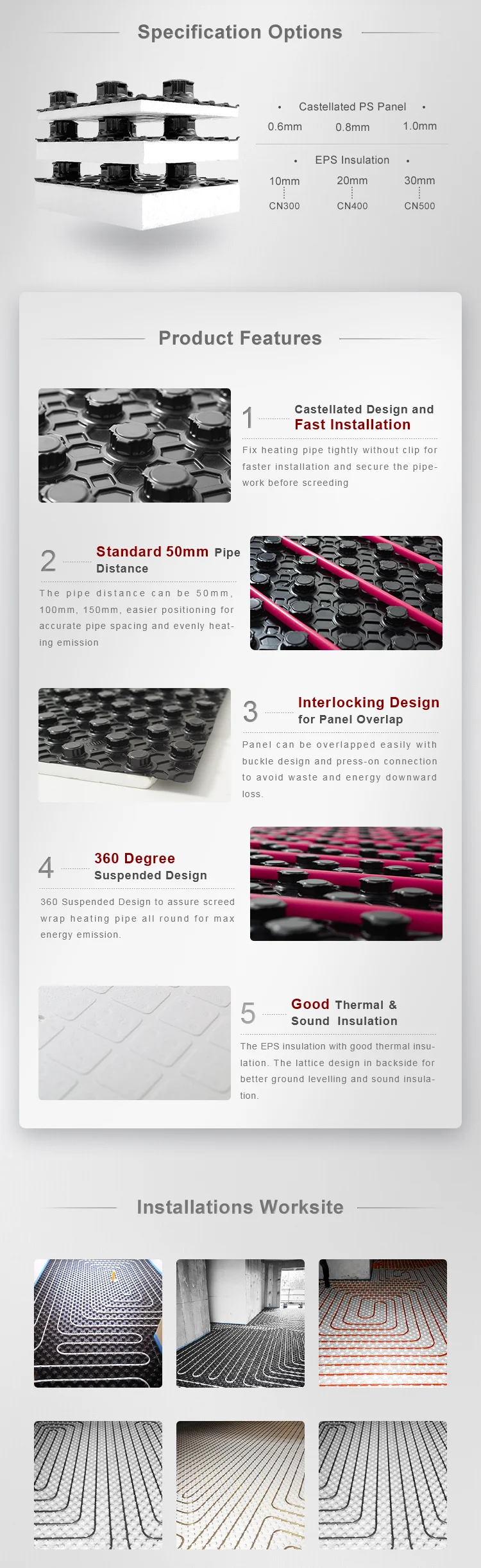 Castellated PS Panel Underfloor Heating Systems for 16mm Pipe