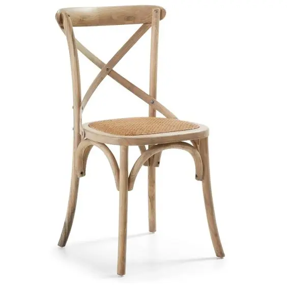 Modern Rustic Vintage Stackable Bistro Chair Wooden Crossback and Rattan Seat for Weddings ...