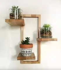 Wooden Planter Pot Stand Wall Decorative Wooden Rack Home Wall Mounted ...