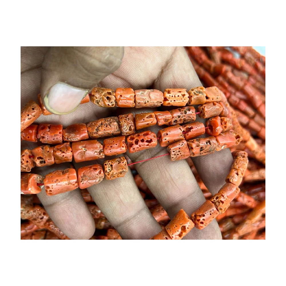 Natural Italian Coral Tube Necklace - Old Looking Beads