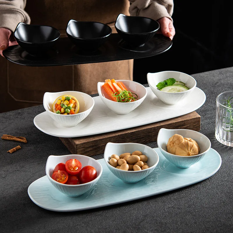 Mini Fruit Bowl With Tray Sets Appetizer Ceramic Bowls Set Of 3 Serving ...