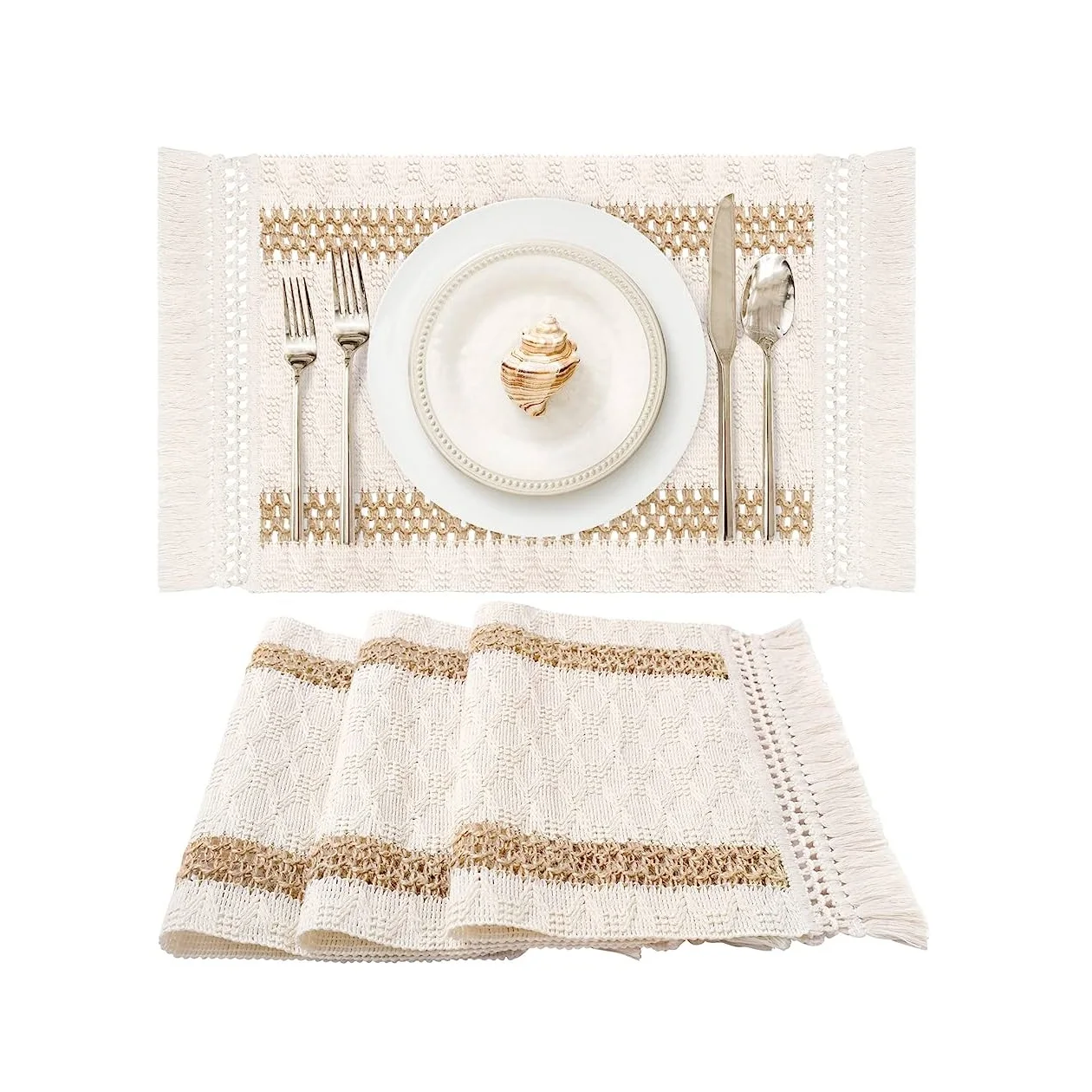 Dining Round Placemats Boho Macrame Woven Tassel Print Table Mats Pad ...