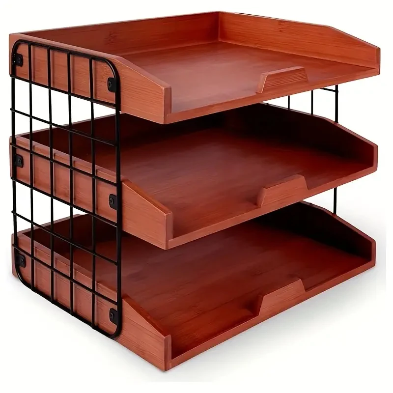 Sturdy 3-Tier Desk Organizer with Wooden Shees Rectangle Shape Wood ...