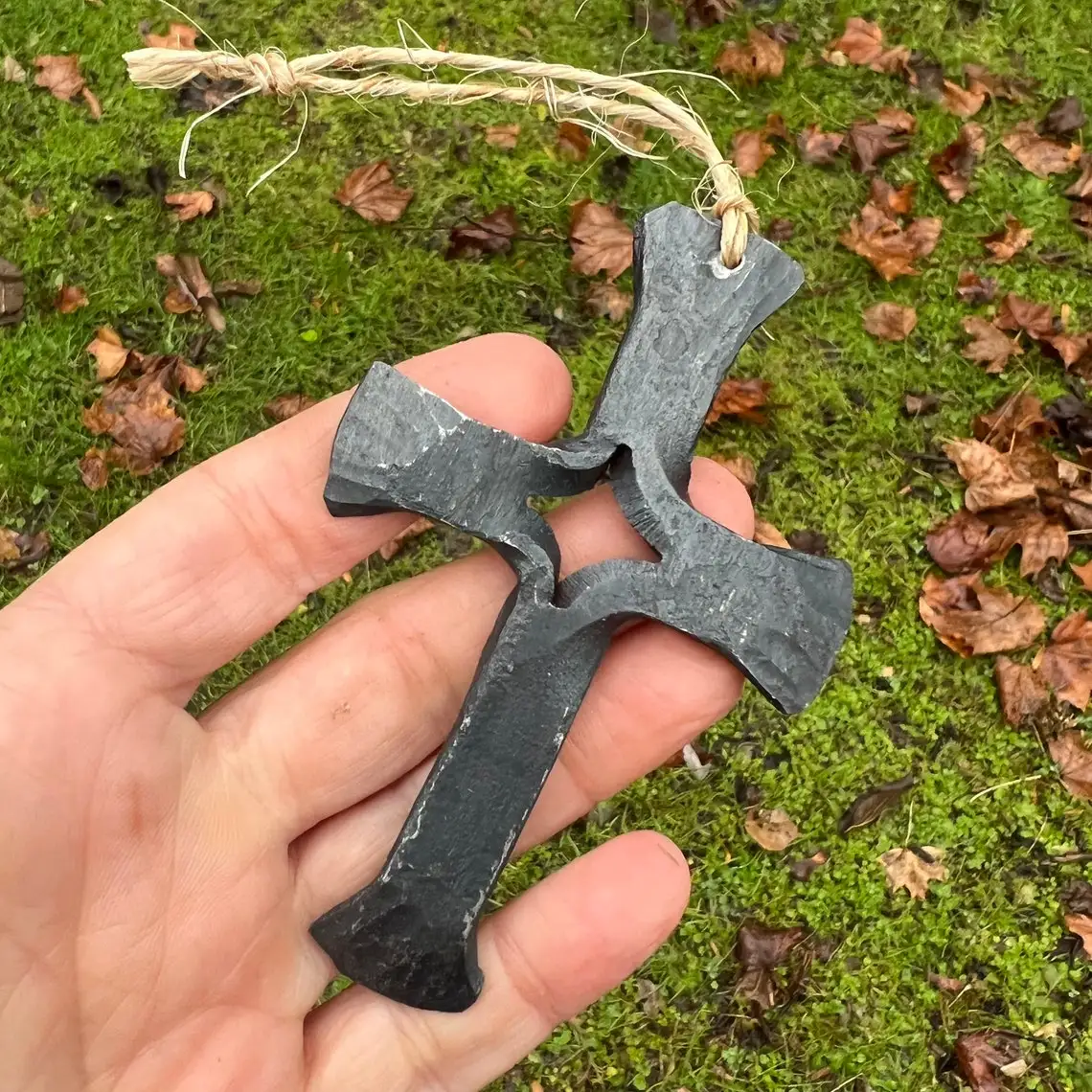 Hand Forged Medieval Split Cross Is Handmade and Blackened with a High Quality Leather Roop ...