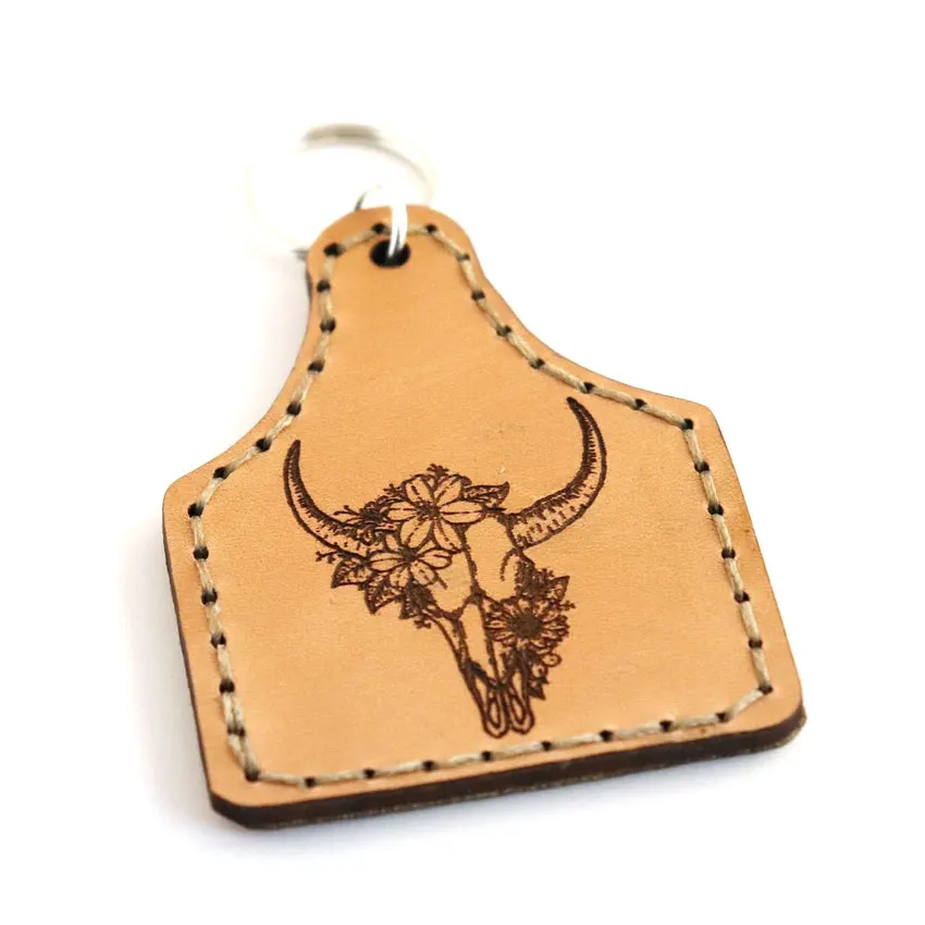 Custom Stamped Logo Leather Cow Tag Keychain - Personalized Cattle Ear ...