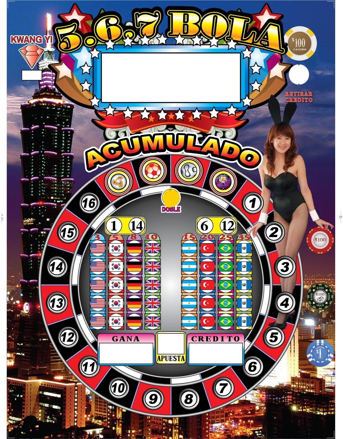 Kwang Yi 7 Bolas Stern Pinball Game Machine for Sale