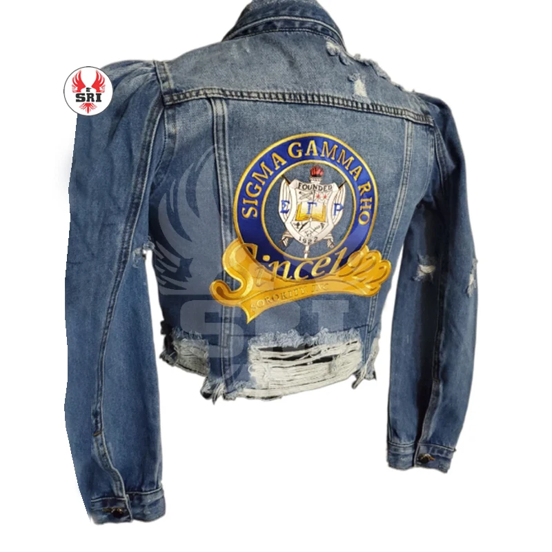 Sigma Gamma Rho Sorority Embroidery Women Denim Jeans Jacket | ZPB ...