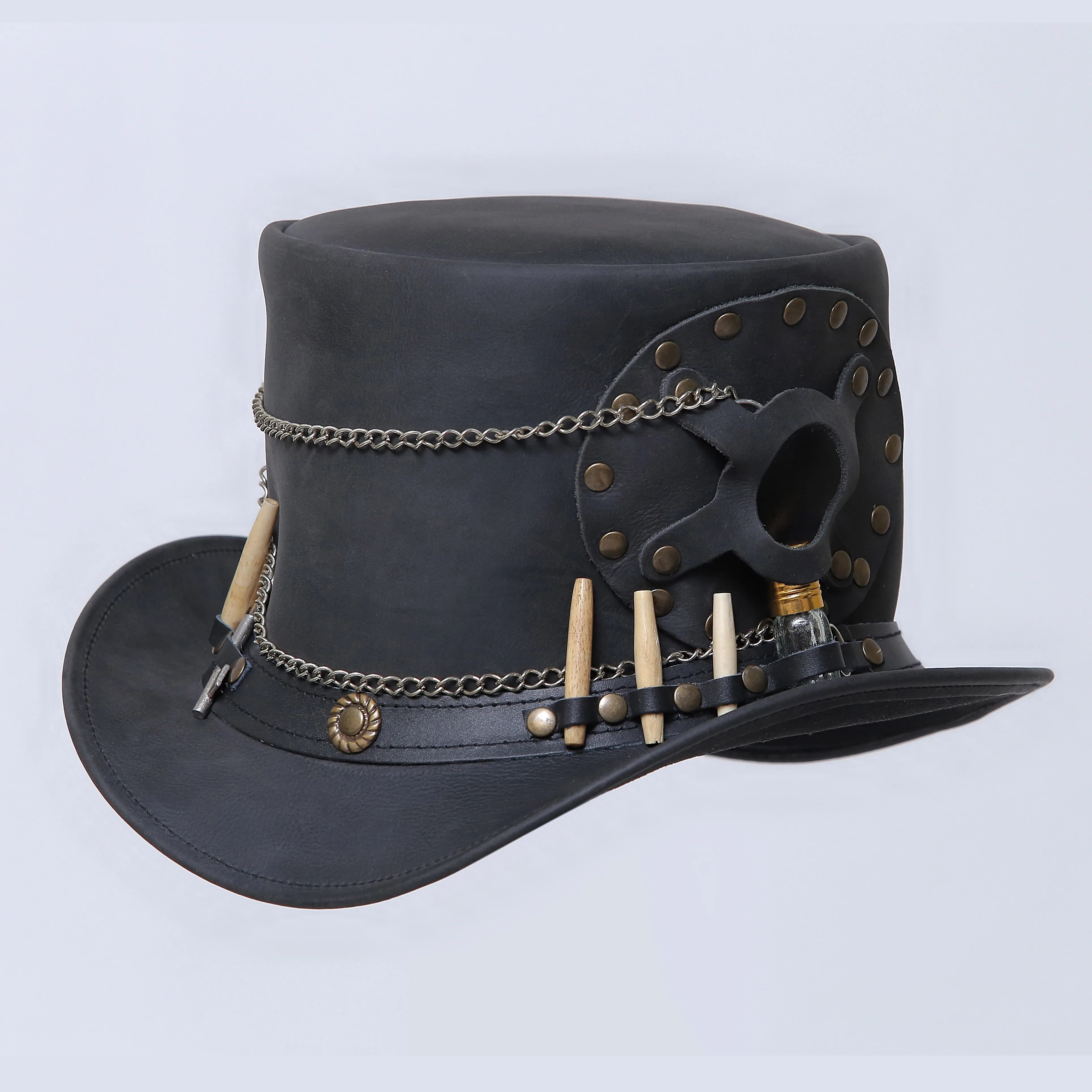 Time Traveler Leather Top Hat High Quality Hat Genuine Leather Handmade ...