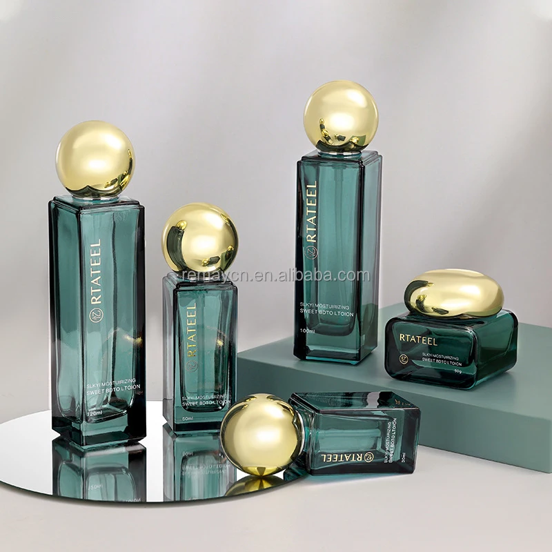 Skincare Square Glass Packaging Bottles 30g 50g 30ml 50ml 100ml 120ml Glass Jar Luxury Lotion ...