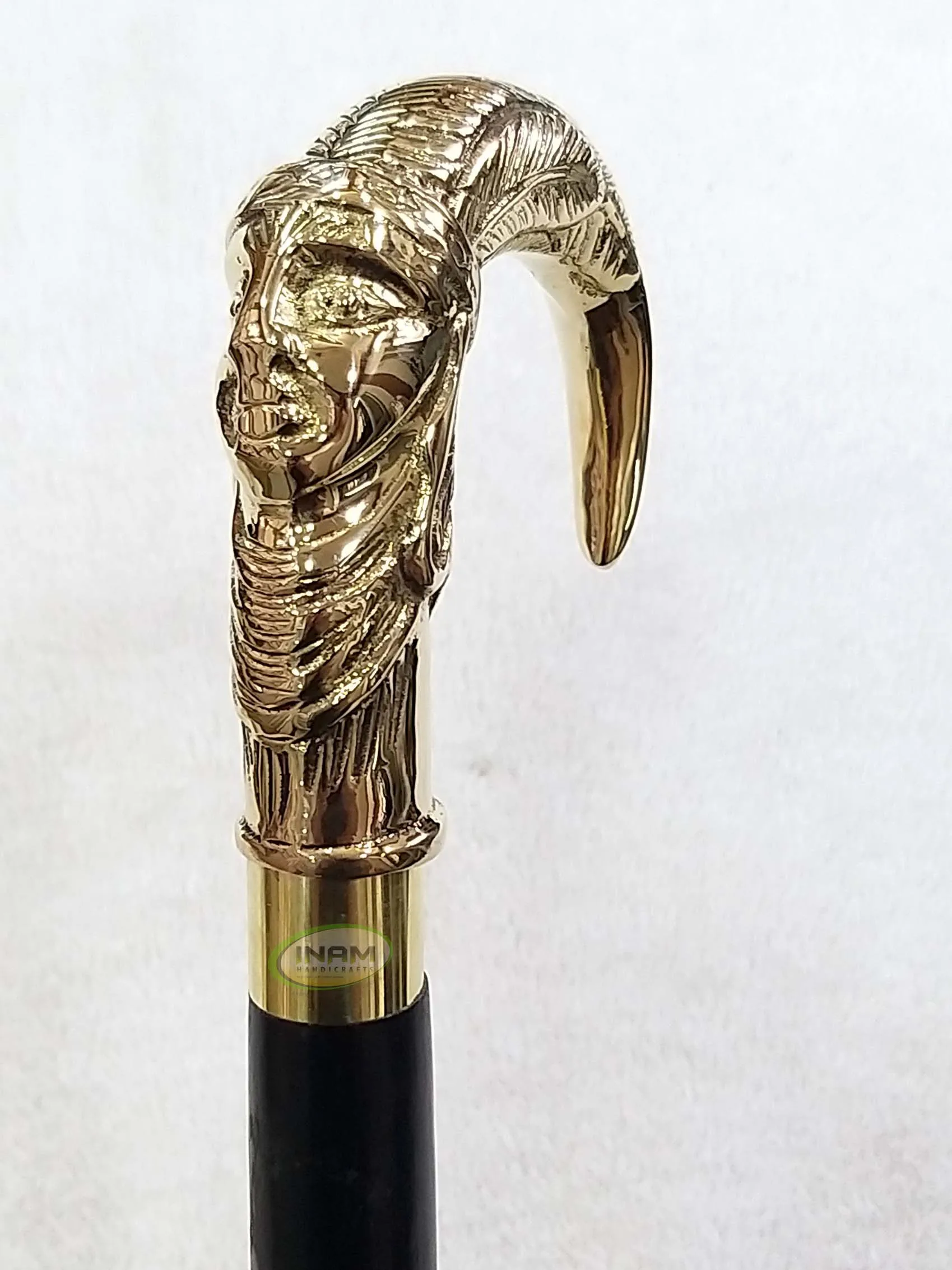 Premium Wooden Walking Stick Handmade with Brass Half Round Handle ...