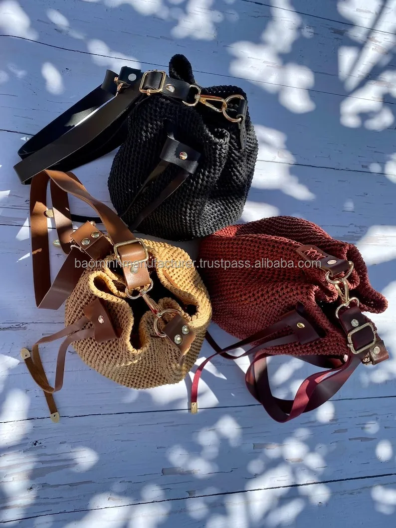 Bohemian Bucket Bag - Handwoven Paper Raffia with Drawstring