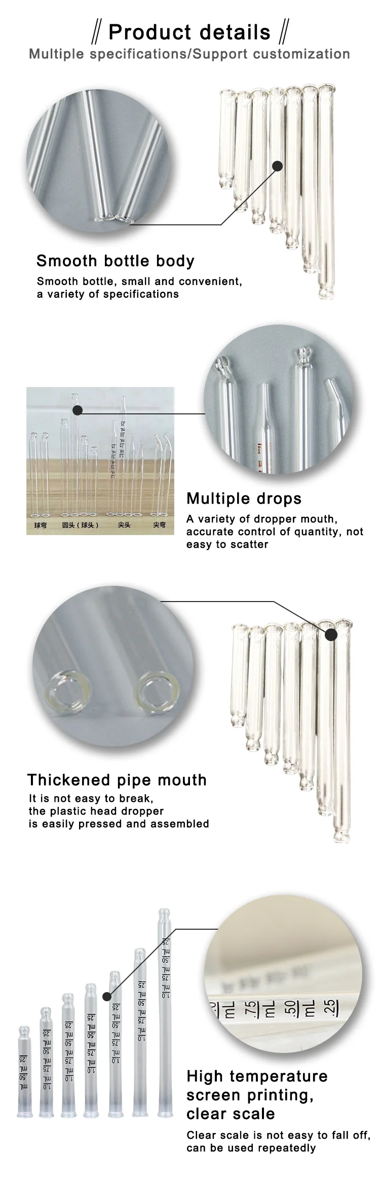 NQFIBER Customizable Essential Oils Pipette Glass Pipette for Dropper ...