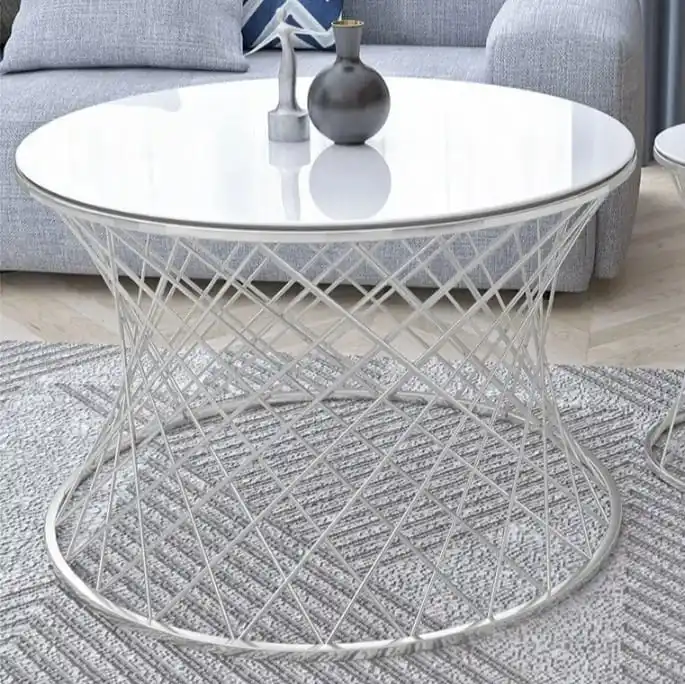 Modern Gold White Coffee Table With Round Glass Top Wicker Design Gold ...