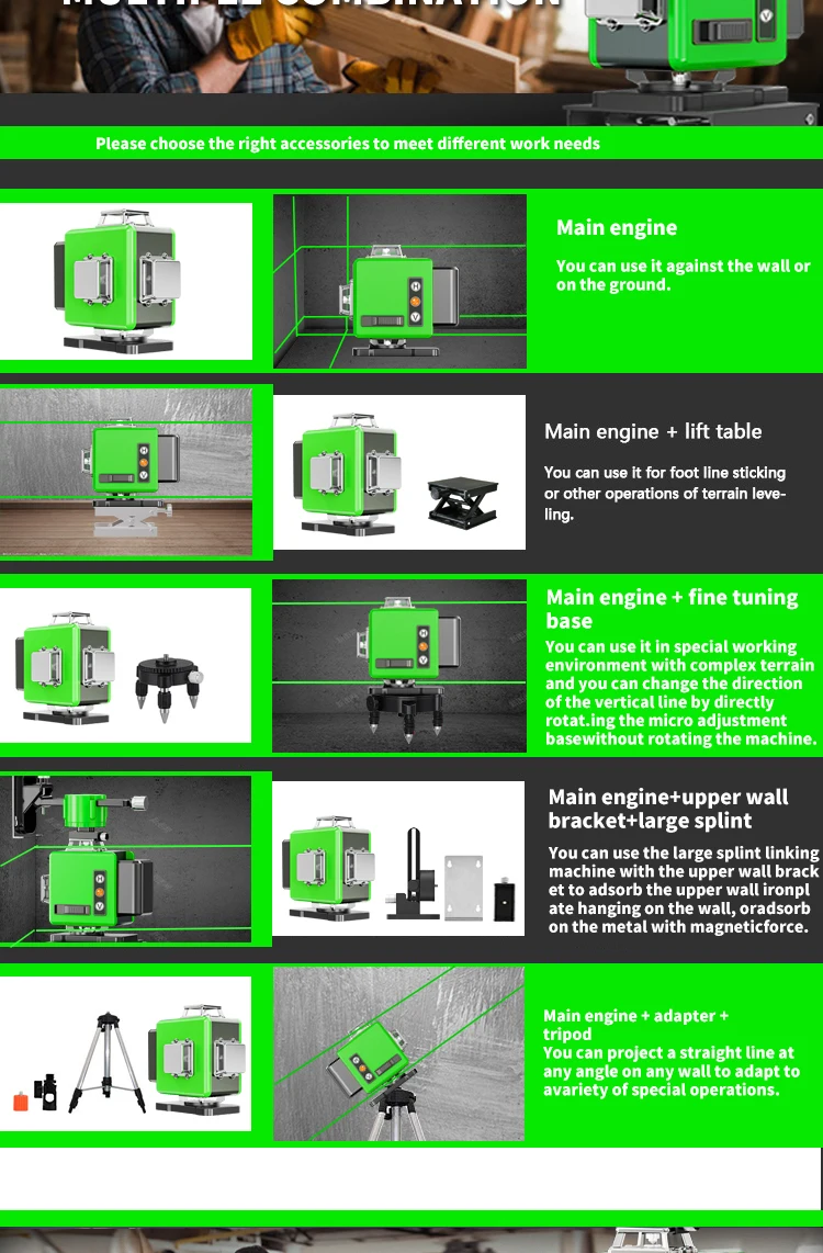 4d 16 Line Laser Level Battery 360 Horizontal Vertical Cross Light ...