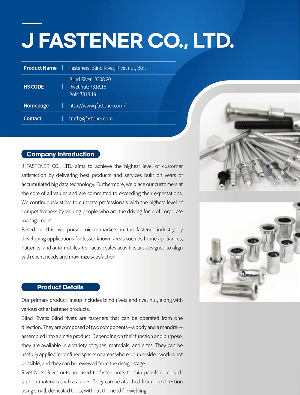 [J Fastener] Bulbing Rivet Designed to form a bulb on the rear side of ...