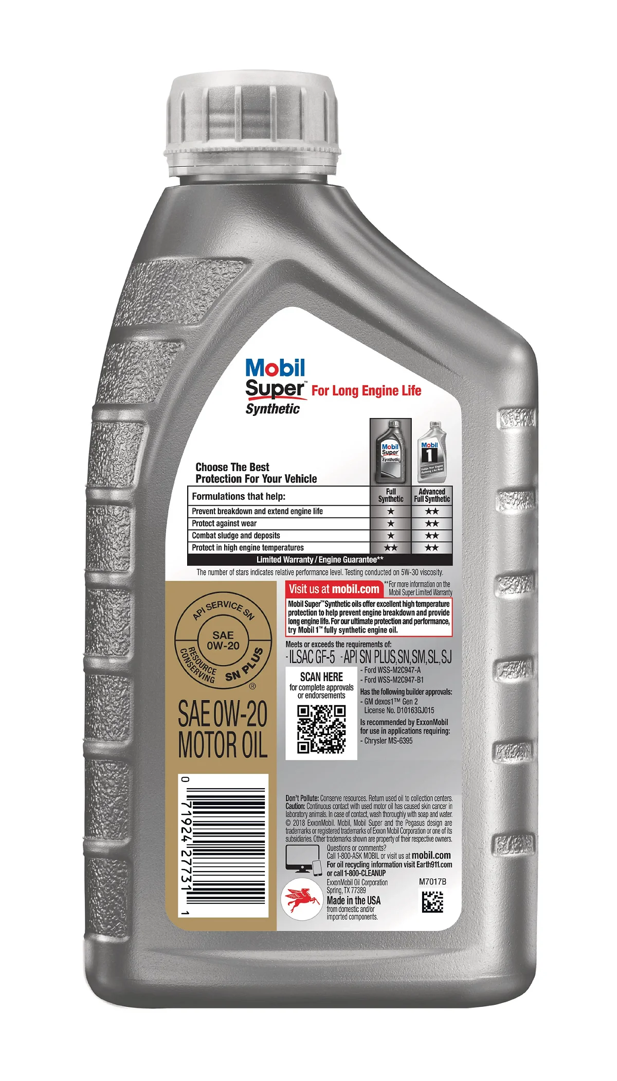 Mobil Super Synthetic 0W-20 Motor Oil - 1 Quart (pack of 6)