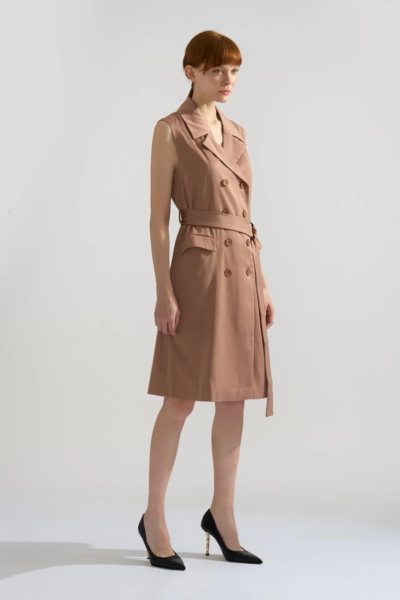 Suit Collar Sleeveless Two-row Buttoned Vest Skirt (with Belt) - Buy ...