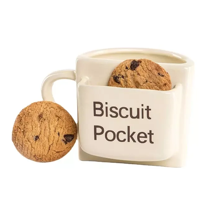 Ceramic Biscuit Pocket Mug with Cookie Holder - Porcelain