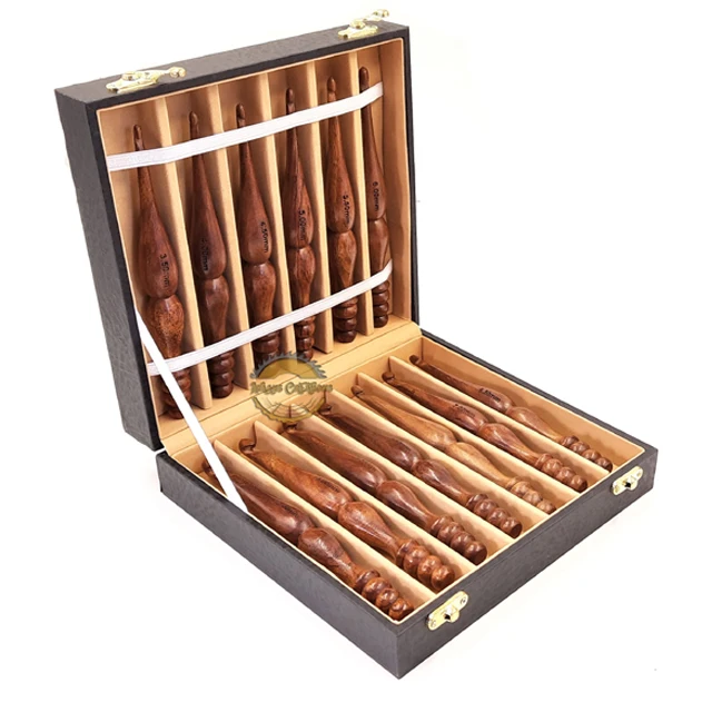 Wooden Crochet Hooks Set Of 13 With Box For Knitting Crocheting Sizes ...