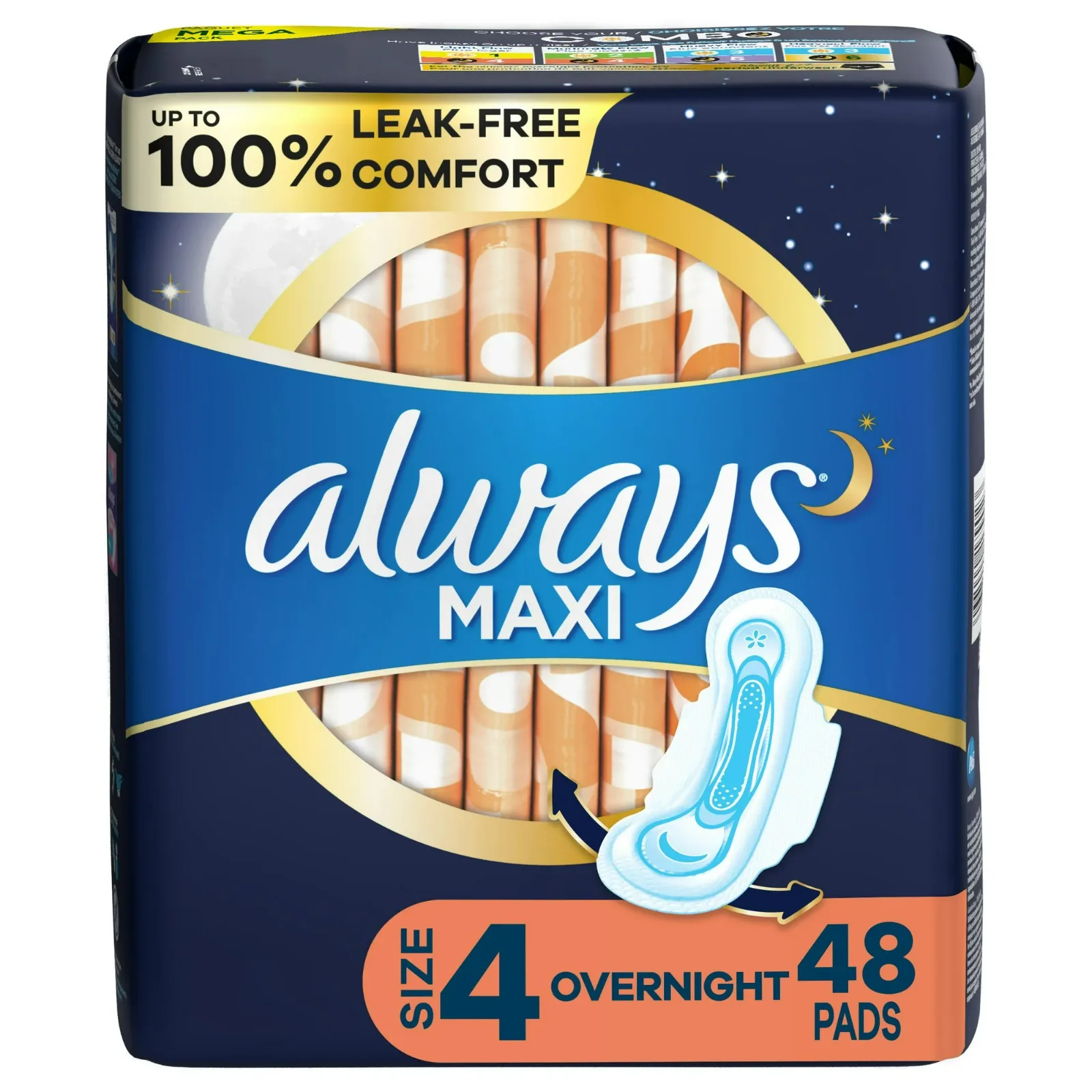 Always Maxi Overnight Pads With Wings,Size 4,Overnight,Unscented,48 Ct ...