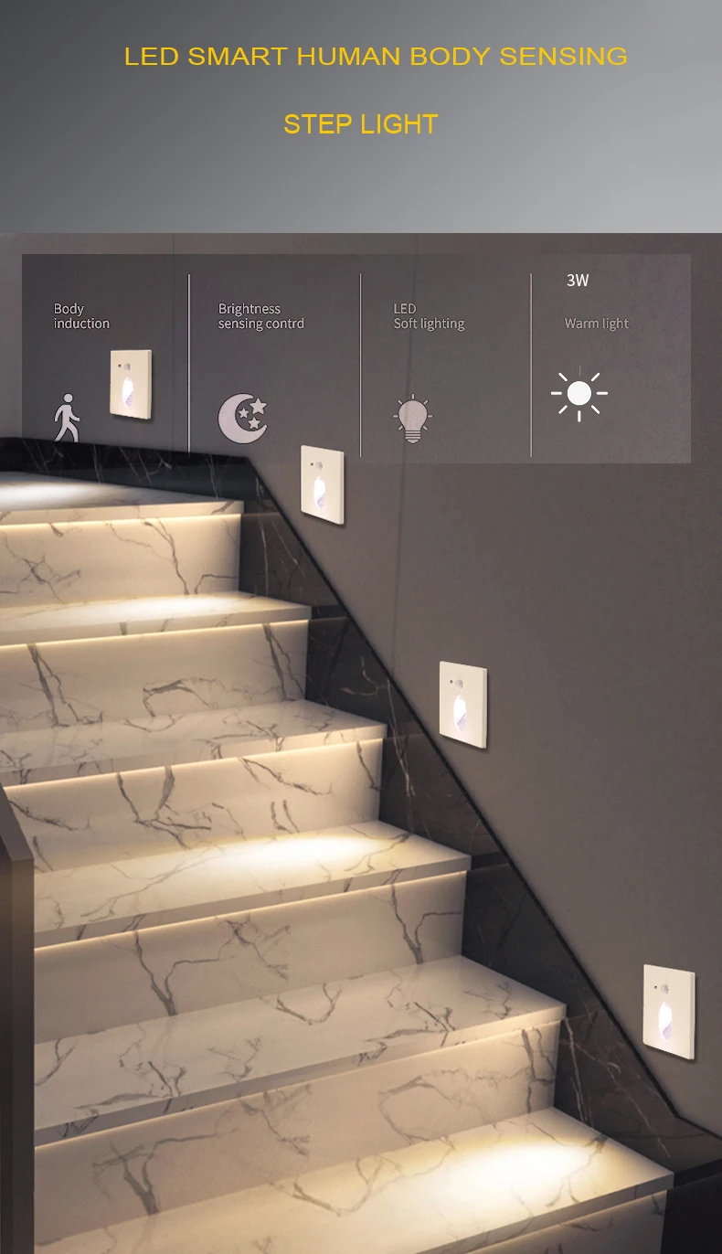 Trimless Recessed Indoor Smart Wall Staircase Stair Light With Sensor ...