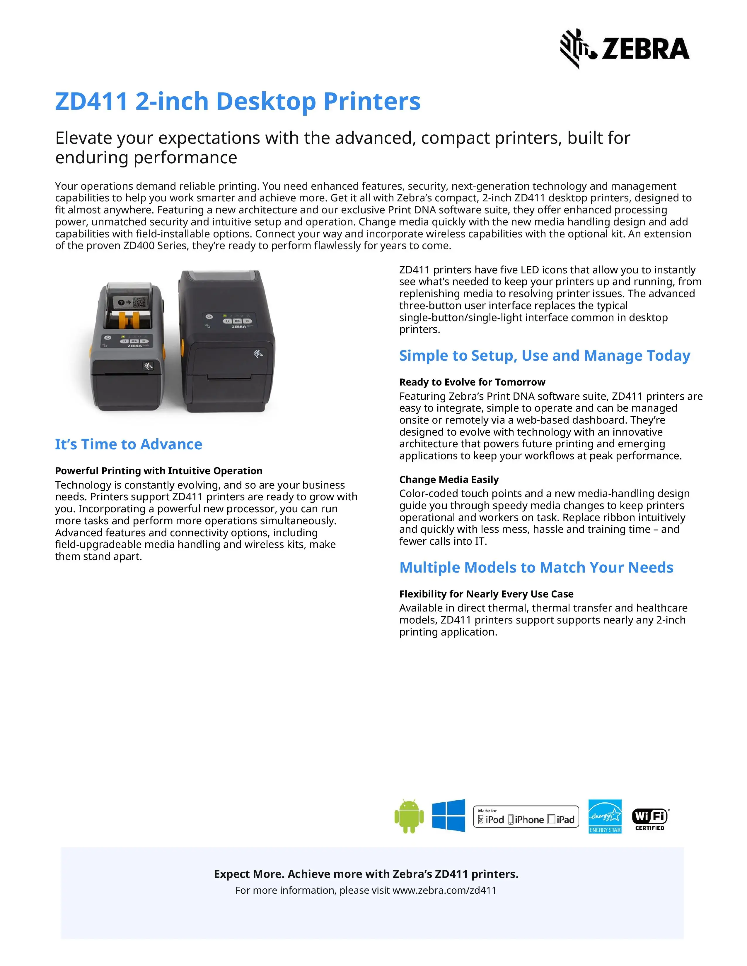 ZD411 Mini Desktop 2-Inch Thermal Printer Compact Future-Oriented ...