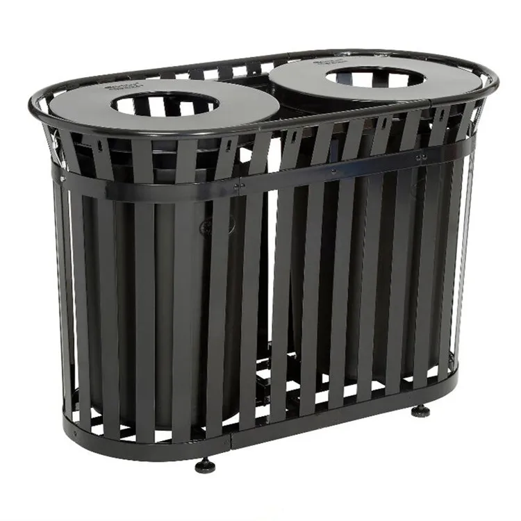 Round Slatted Steel Big Public Garbage Can Container Outdoor Street ...