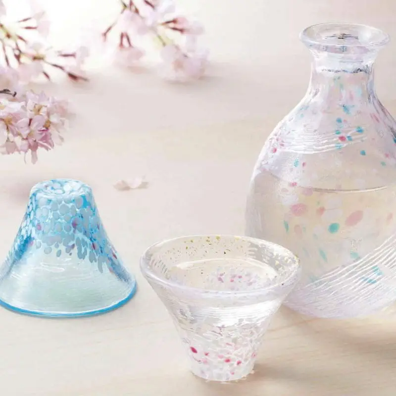 Cherry Blossom Mt. Fuji Japanese Sake Bottle And Sake Cup Glass Set ...