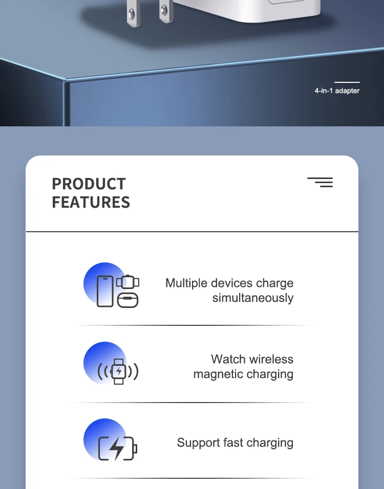 Universal Usb Type C Fast Portable Telephone Chargeur 4 In 1 Wall Charger 3 Port Usb 47w Charger ...