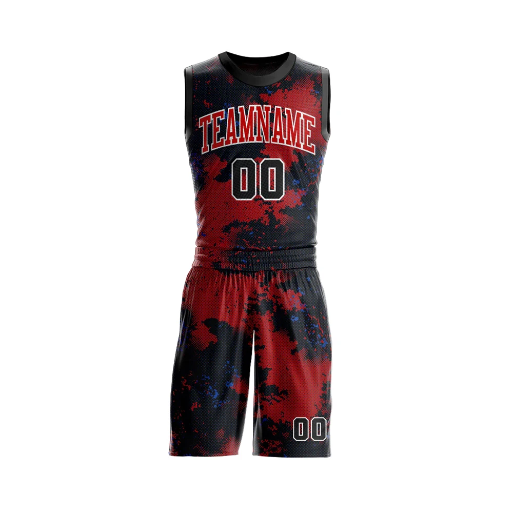 Custom Team Name Sublimation Basketball Uniform Red And Black Color ...