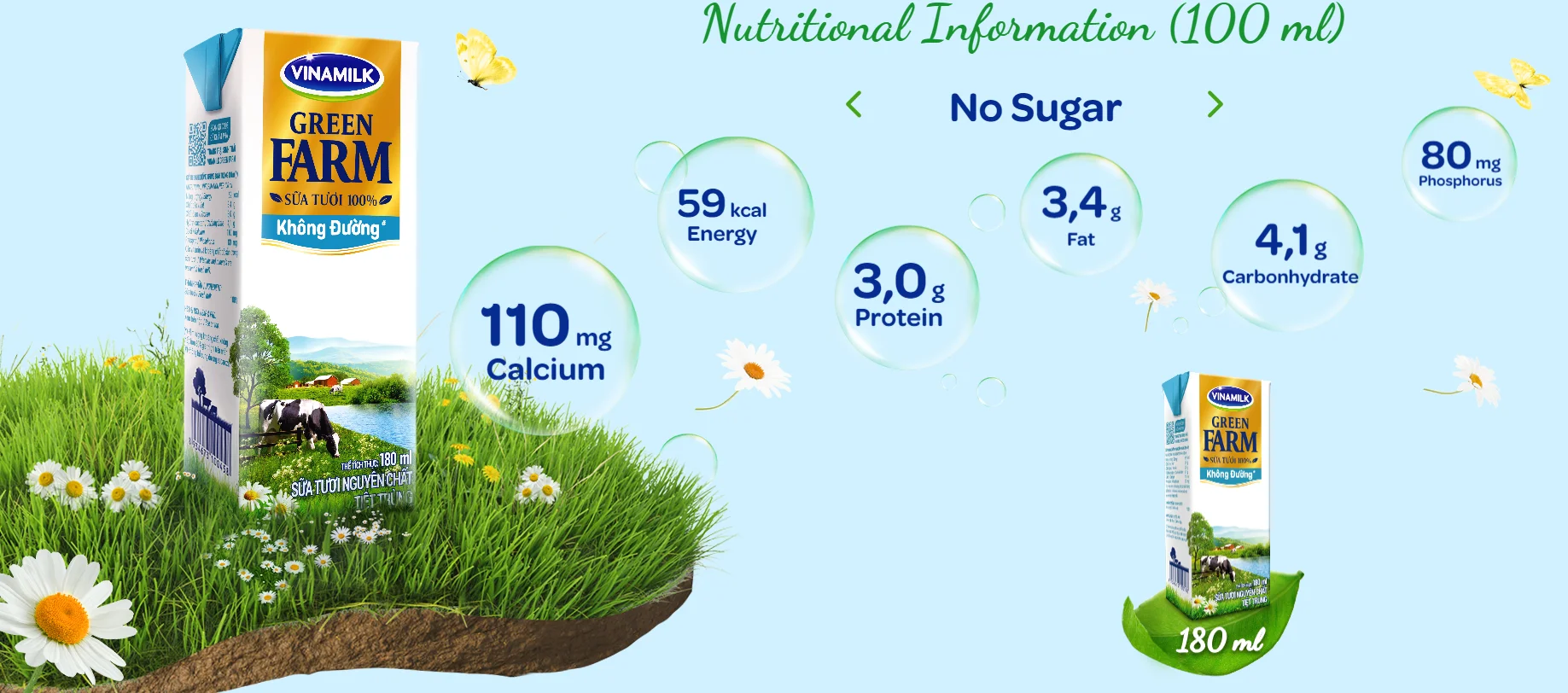 Vinamilk Green Farm - Uht Fresh Milk - Plain (no Sugar/sugar Free ...