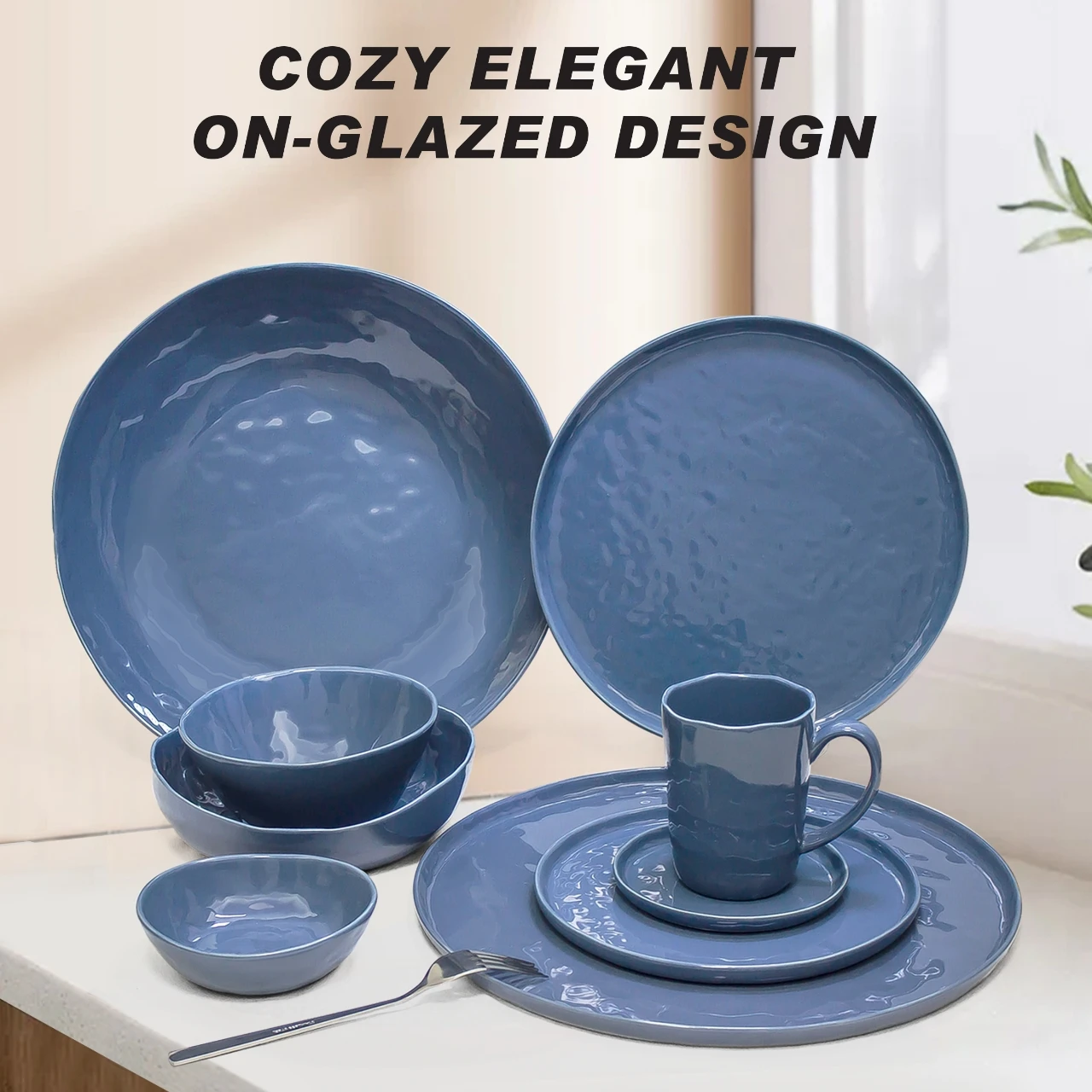 Modern stylish Blue coloured Ceramic on-glazed Dinnerware sets Plates ...