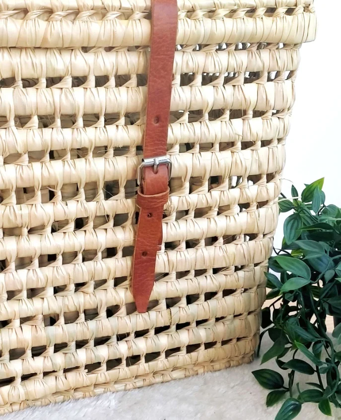 Large Wicker Square Trunk For Storage With Leather Handles Handmade ...