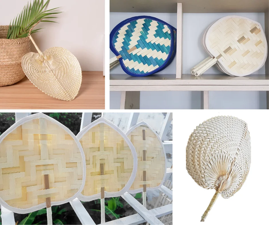 Personalized Rattan Raffia Fan Handmade Palm Leaf Bamboo Handheld Fan ...