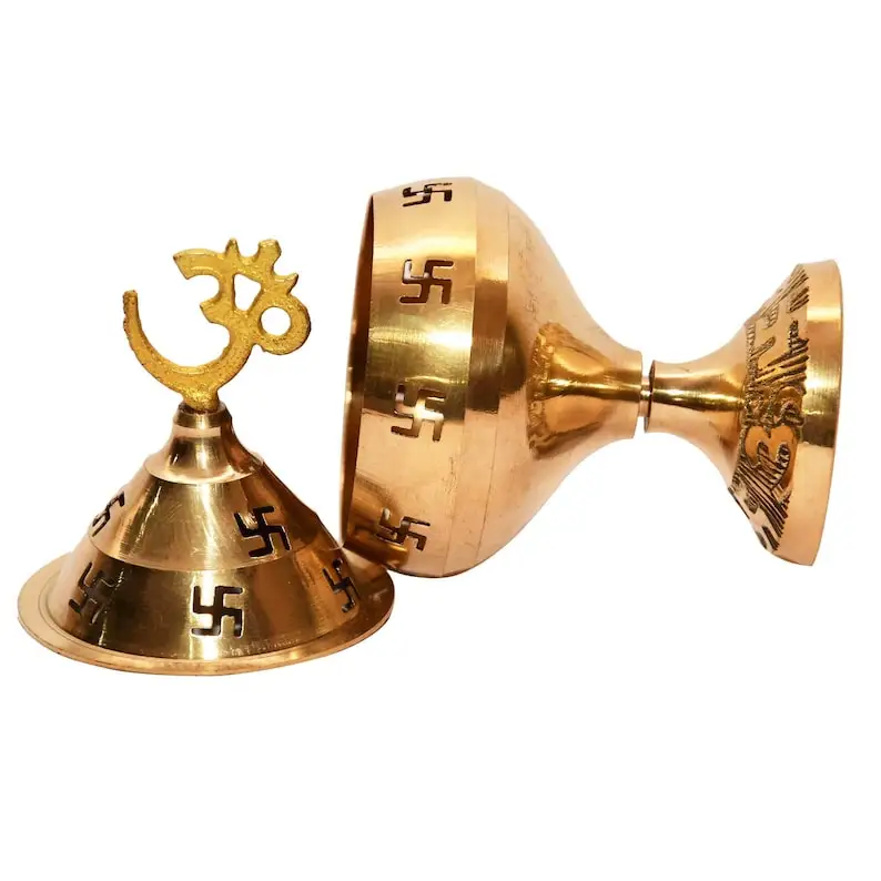 Brass Jali Akhand Jyoti Deep with Cover and Om Diya Oil Lamp Handmade ...