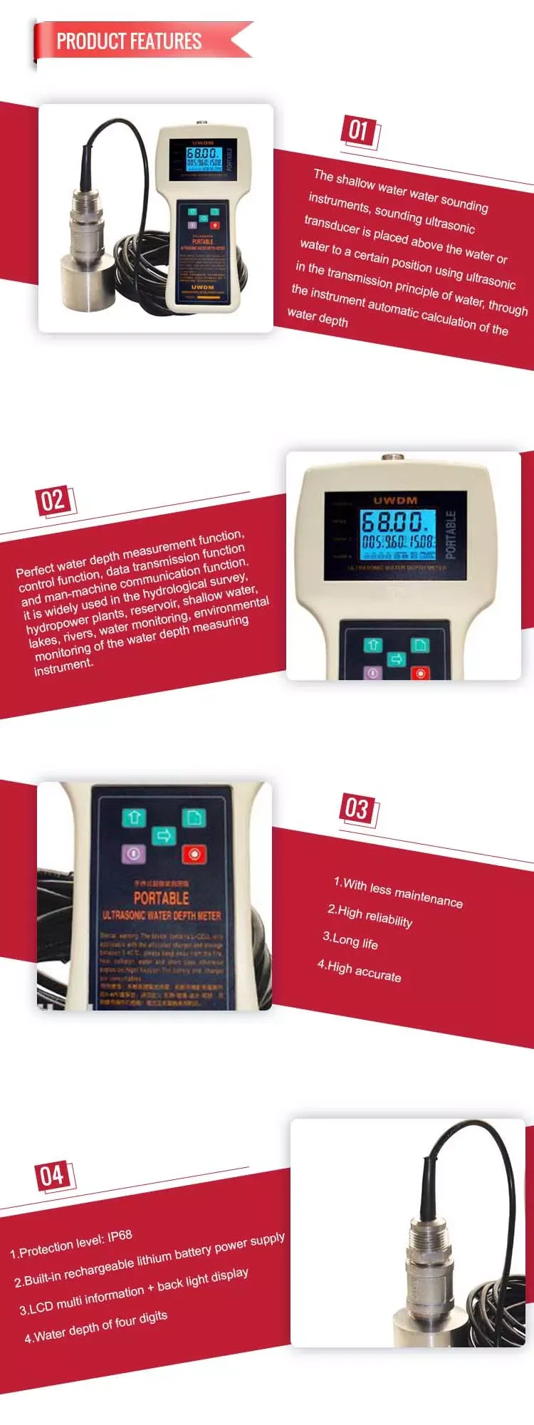 FW-SFCC Handheld Portable Ultrasonic Echo Sounder - Depth Meter