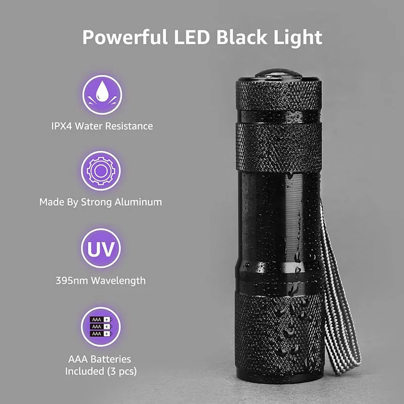 9 LED UV Torch Light - Portable EDC Blacklight AAA Battery