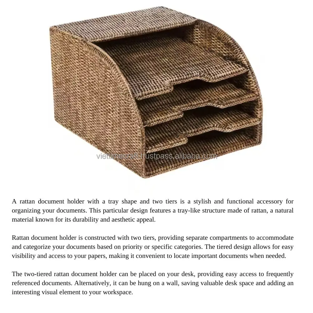 Eco Friendly Handwoven Rattan Document Holder Desk Organizers 3 Tier ...