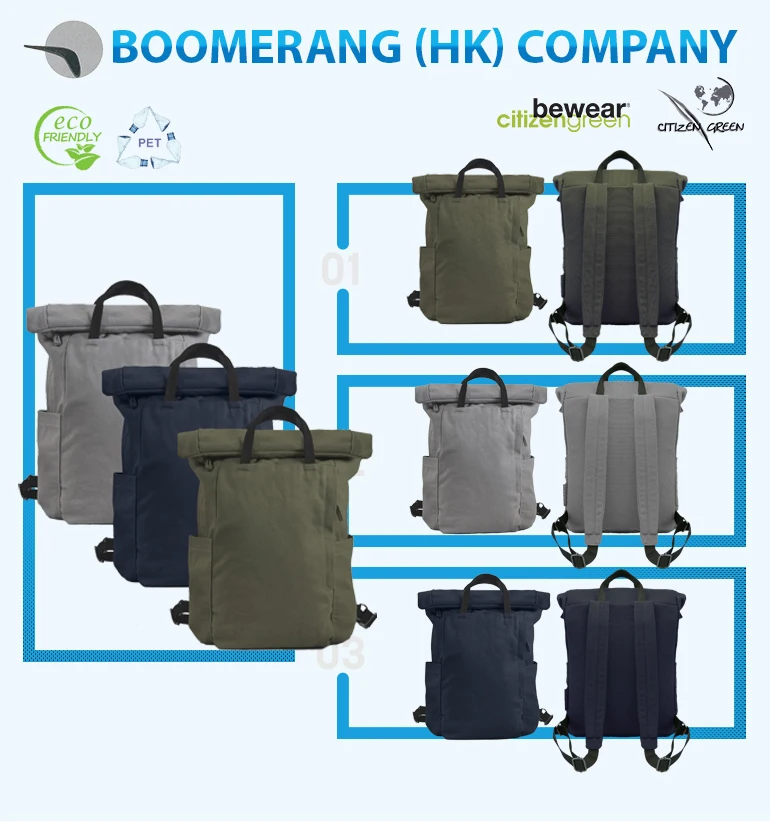 Environmentally Friendly Unisex Causal Rpet Canvas Roll Top Backpack ...