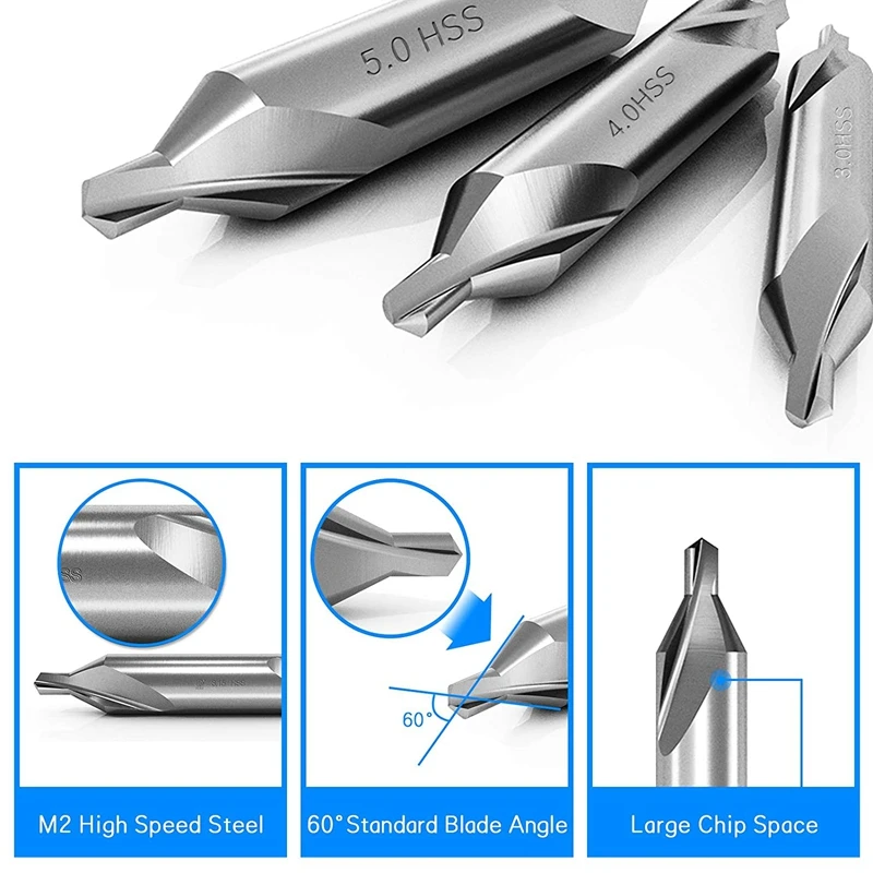 7 Pcs 60-Degree Angle Center Drill Bits Set for Metalworking