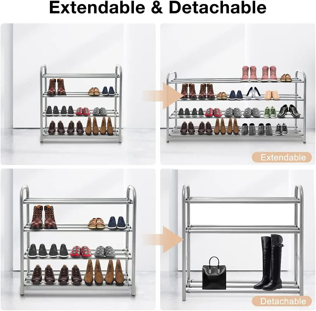 Retractable 4-layer Shoe Rack Organizer,Sturdy Metal Shelves Can Hold ...