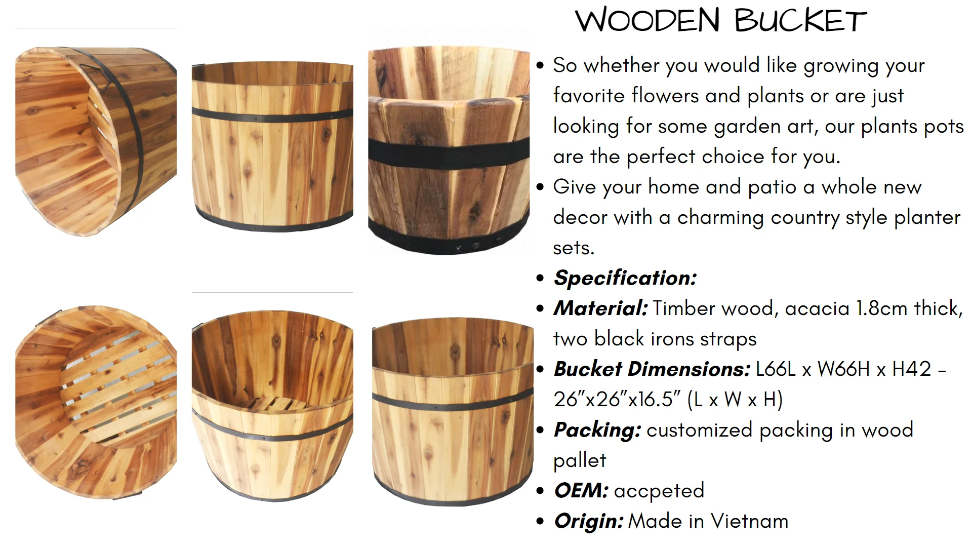 Wholesaler 100% Acacia Wooden Barrels Planters And Flower Bucket With ...