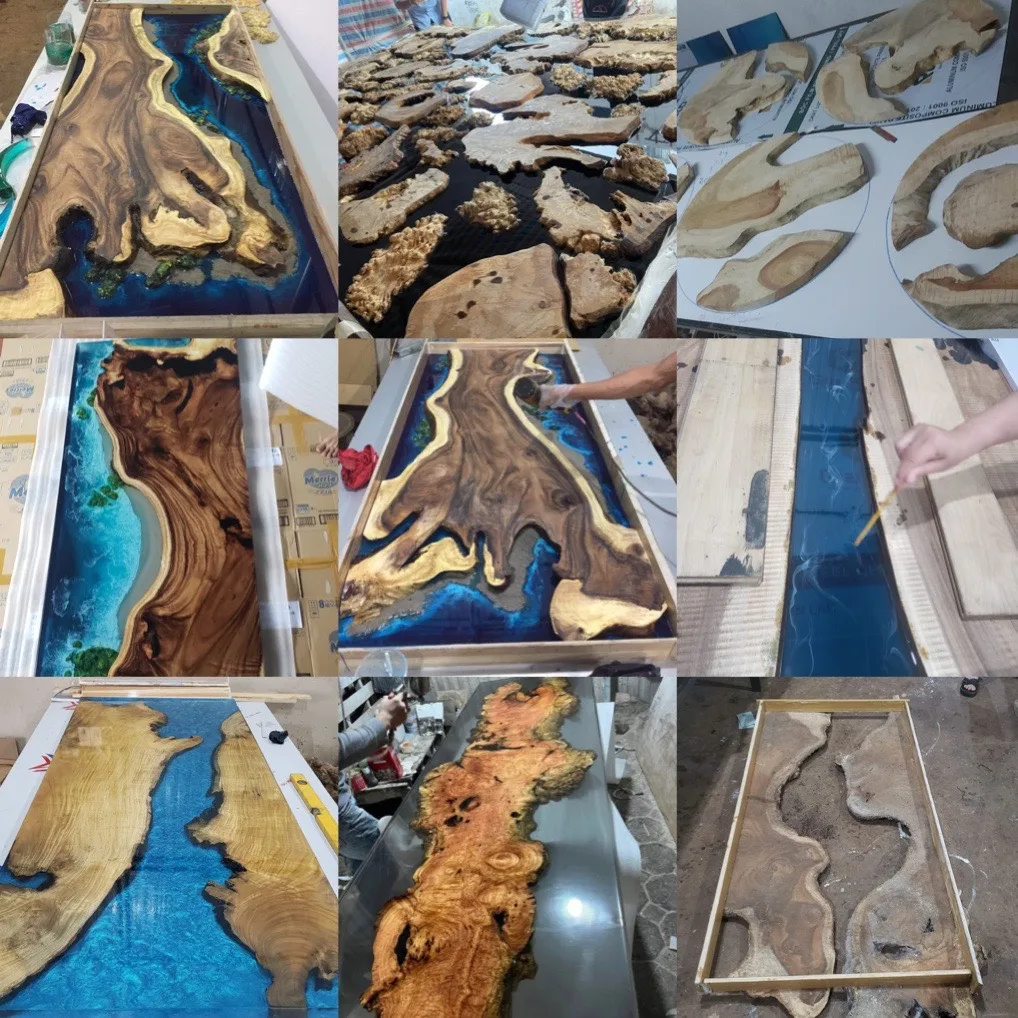 Modern Center Table Wooden Top Transparent Glossy Epoxy Table Top For ...