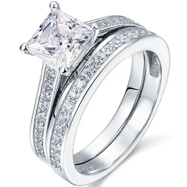 Princess Diamond Engagement Ring CZ Ring 925 Sterling Silver Wedding ...