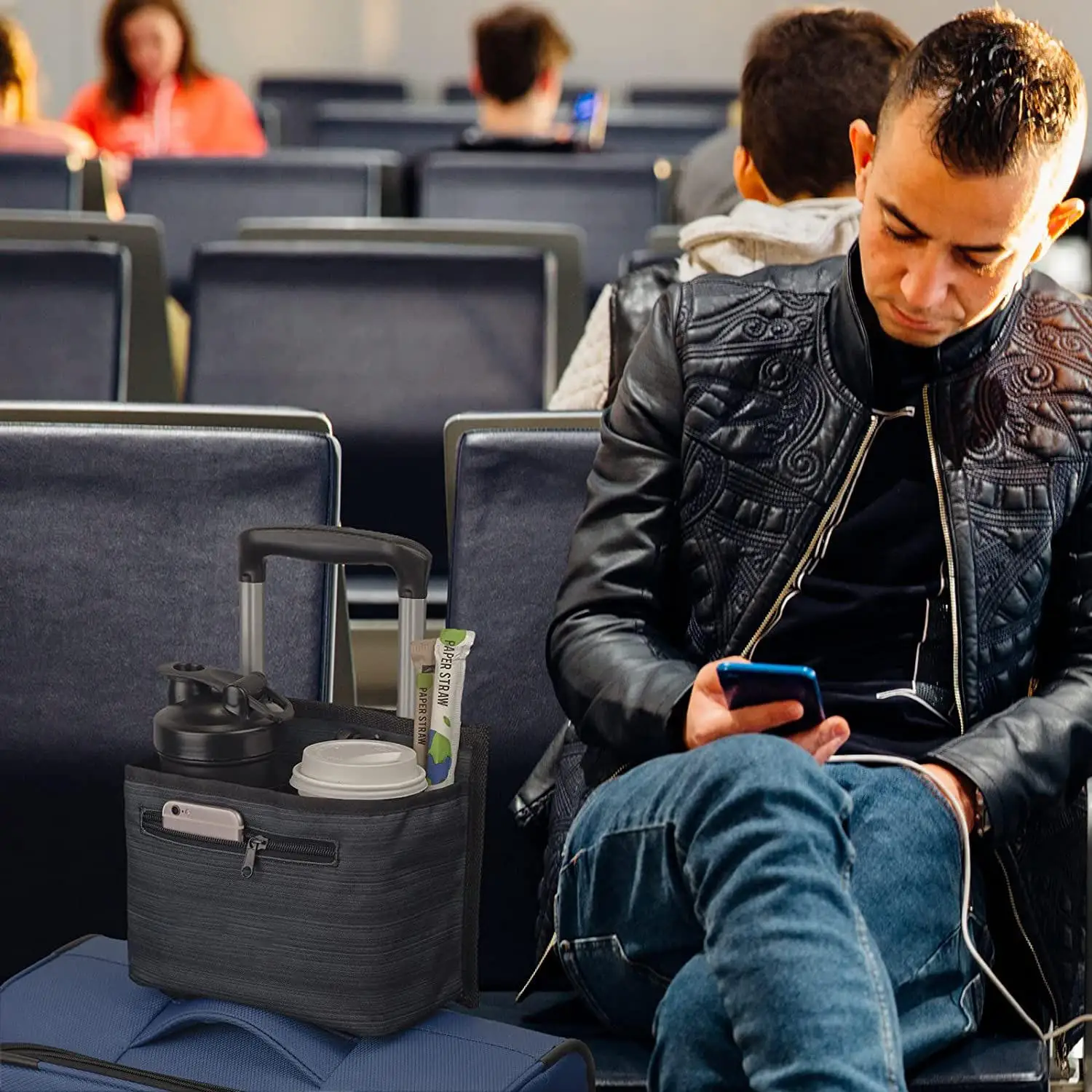 Reusable Coffee Cup Cans Carrier Luggage Armrest Storage Bag Travel ...